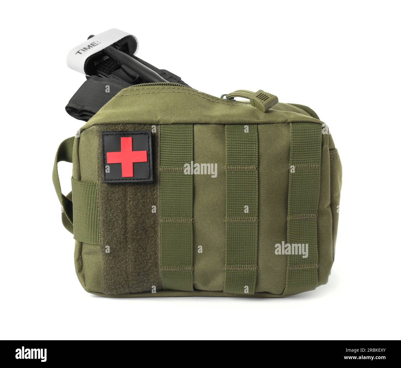 Military first aid kit and tourniquet on white background Stock Photo ...