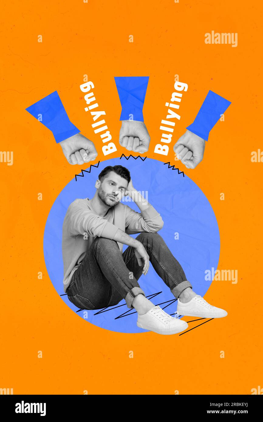 Creative abstract template graphics collage image of depressed guy ...