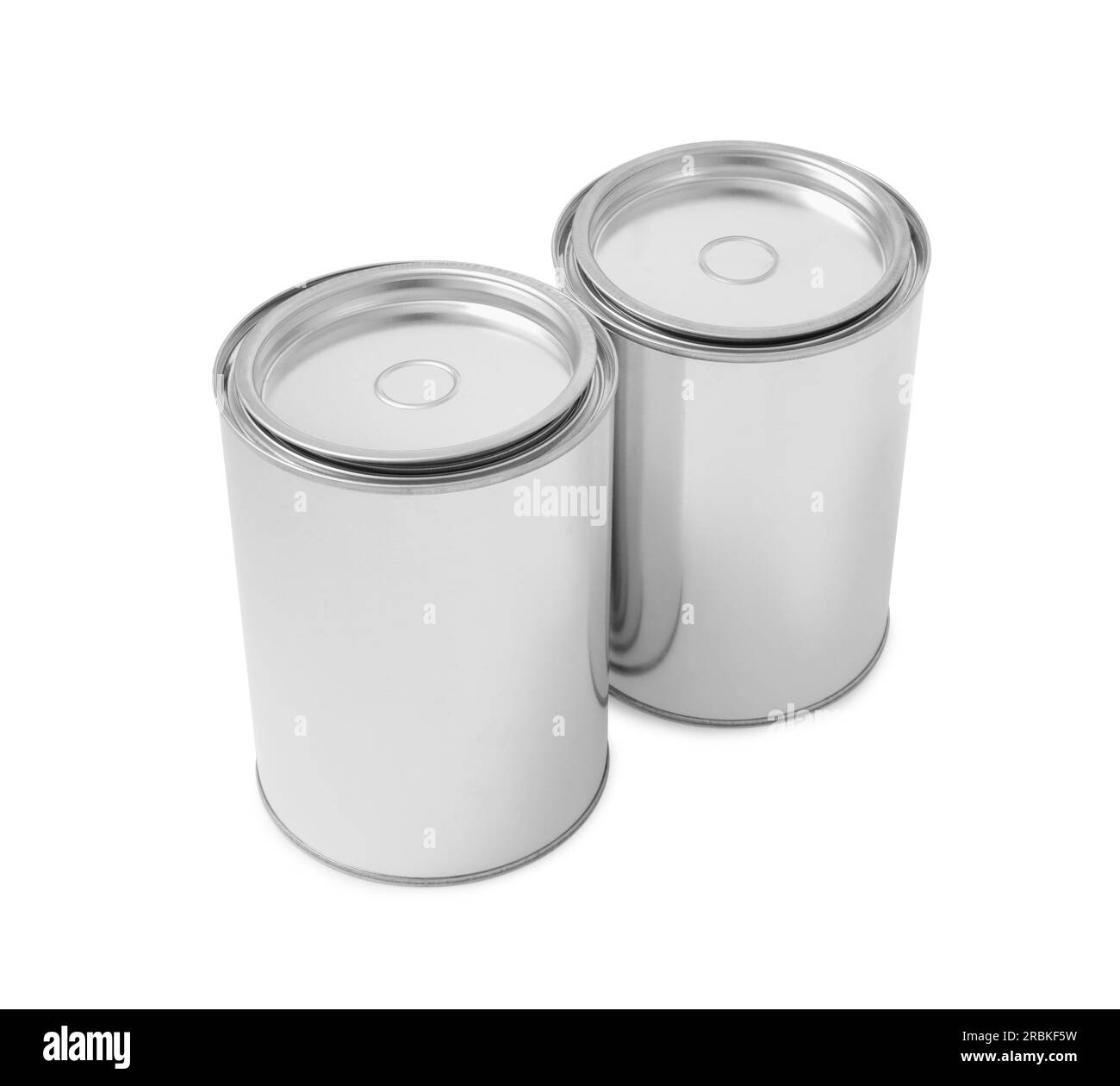 Two cans of paints on white background Stock Photo - Alamy