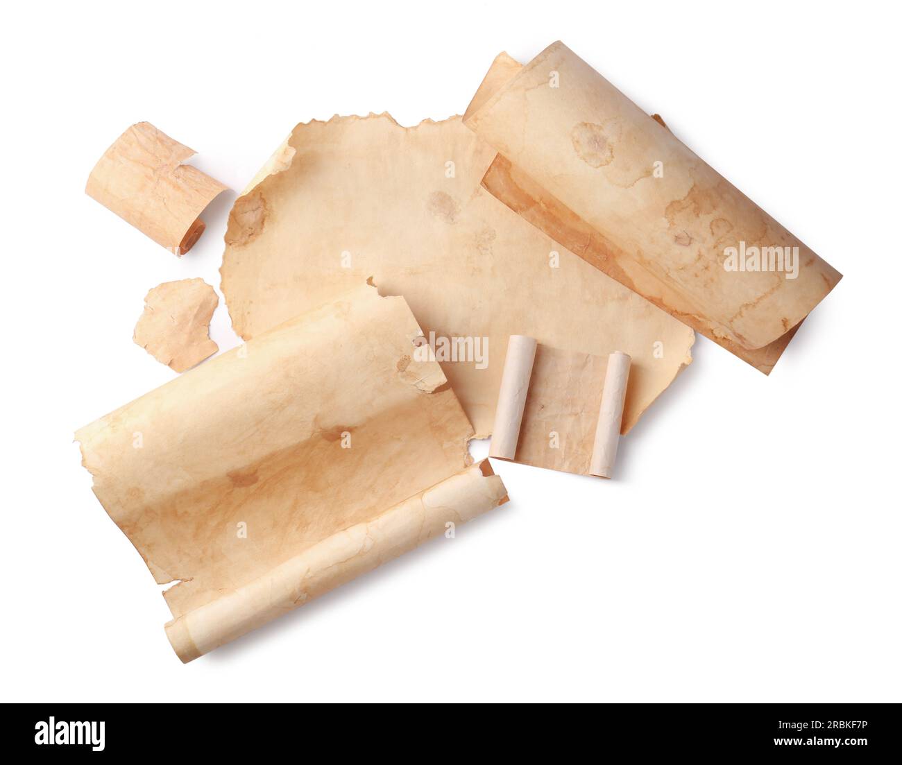 Sheets of old parchment paper on white background, top view Stock Photo ...