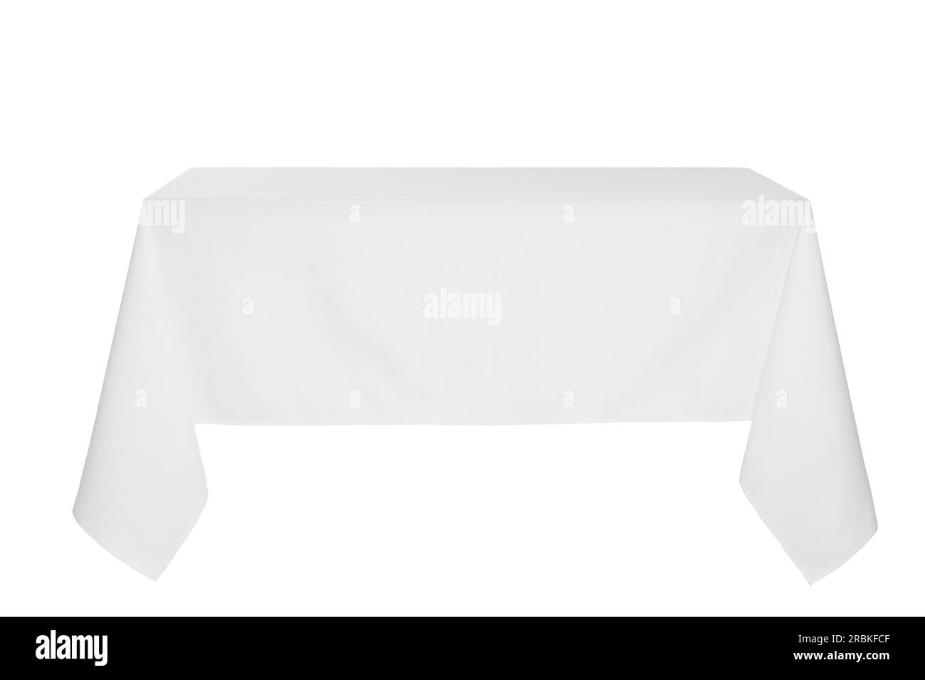 Table with white tablecloth isolated on white Stock Photo - Alamy