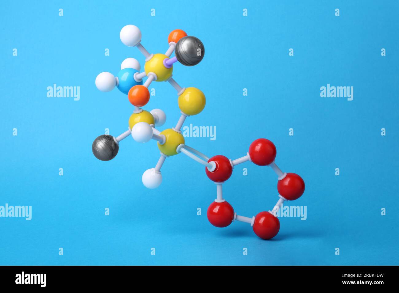 Structure of molecule on light blue background. Chemical model Stock ...