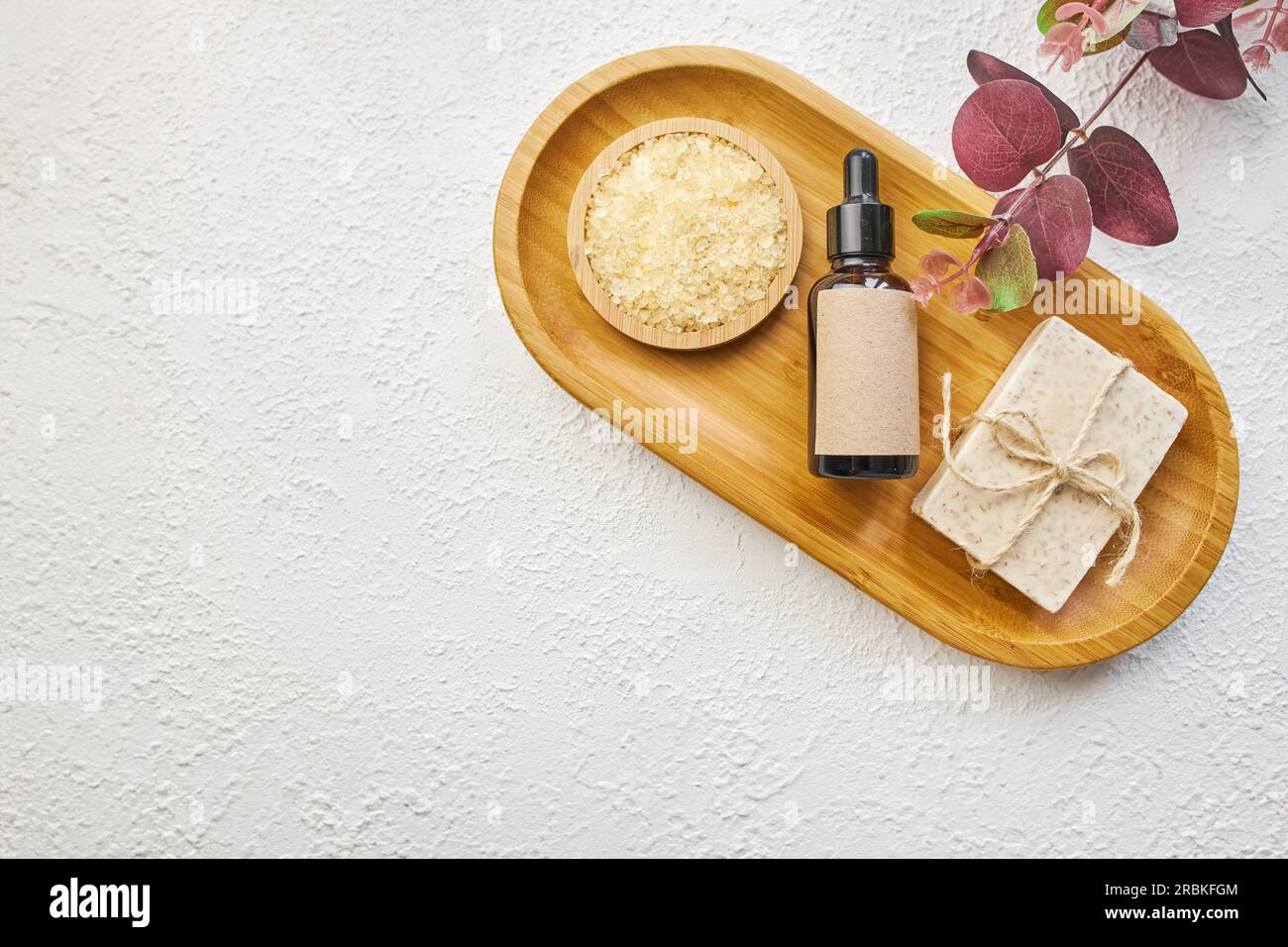 Spa treatment, home bath procedure. Set for bathroom Stock Photo - Alamy