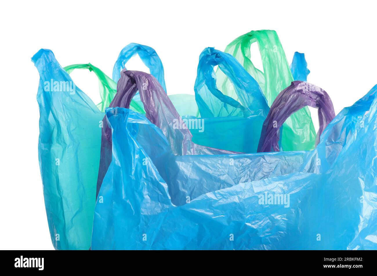Many different plastic bags on white background Stock Photo - Alamy