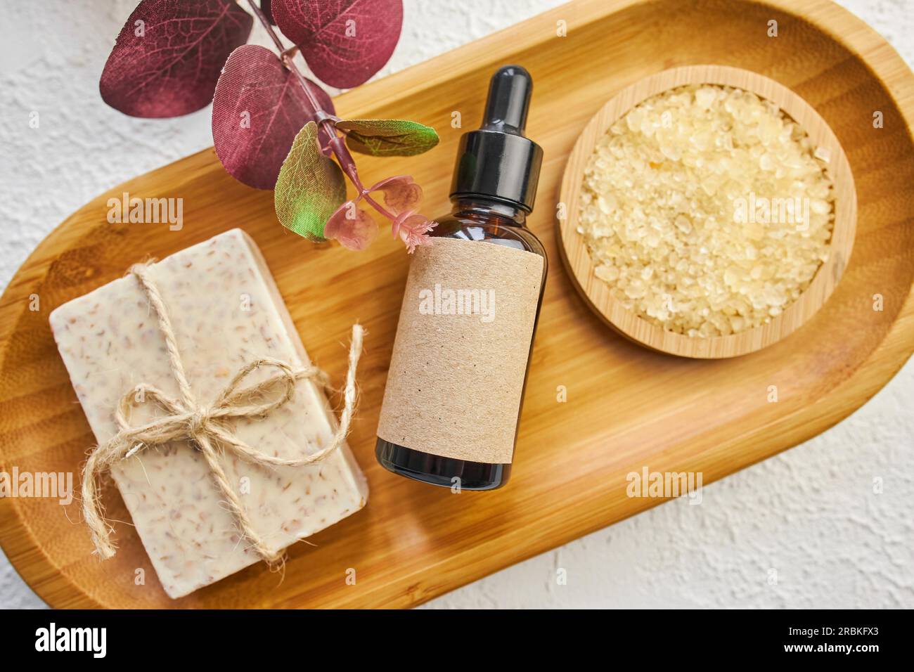 Spa treatment, home bath procedure. Set for bathroom Stock Photo - Alamy