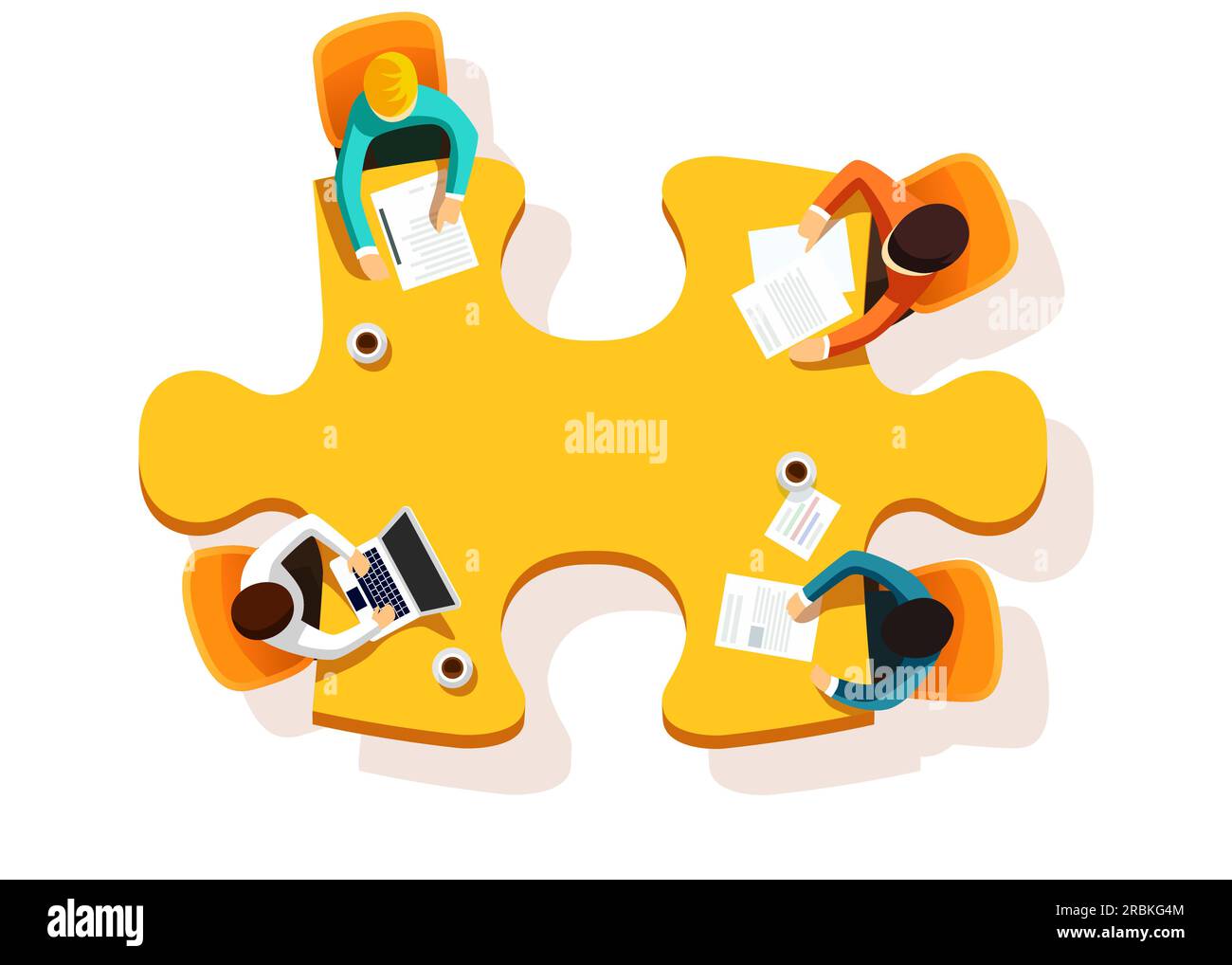 Group of businessman having a meeting around jigsaw puzzle table ...