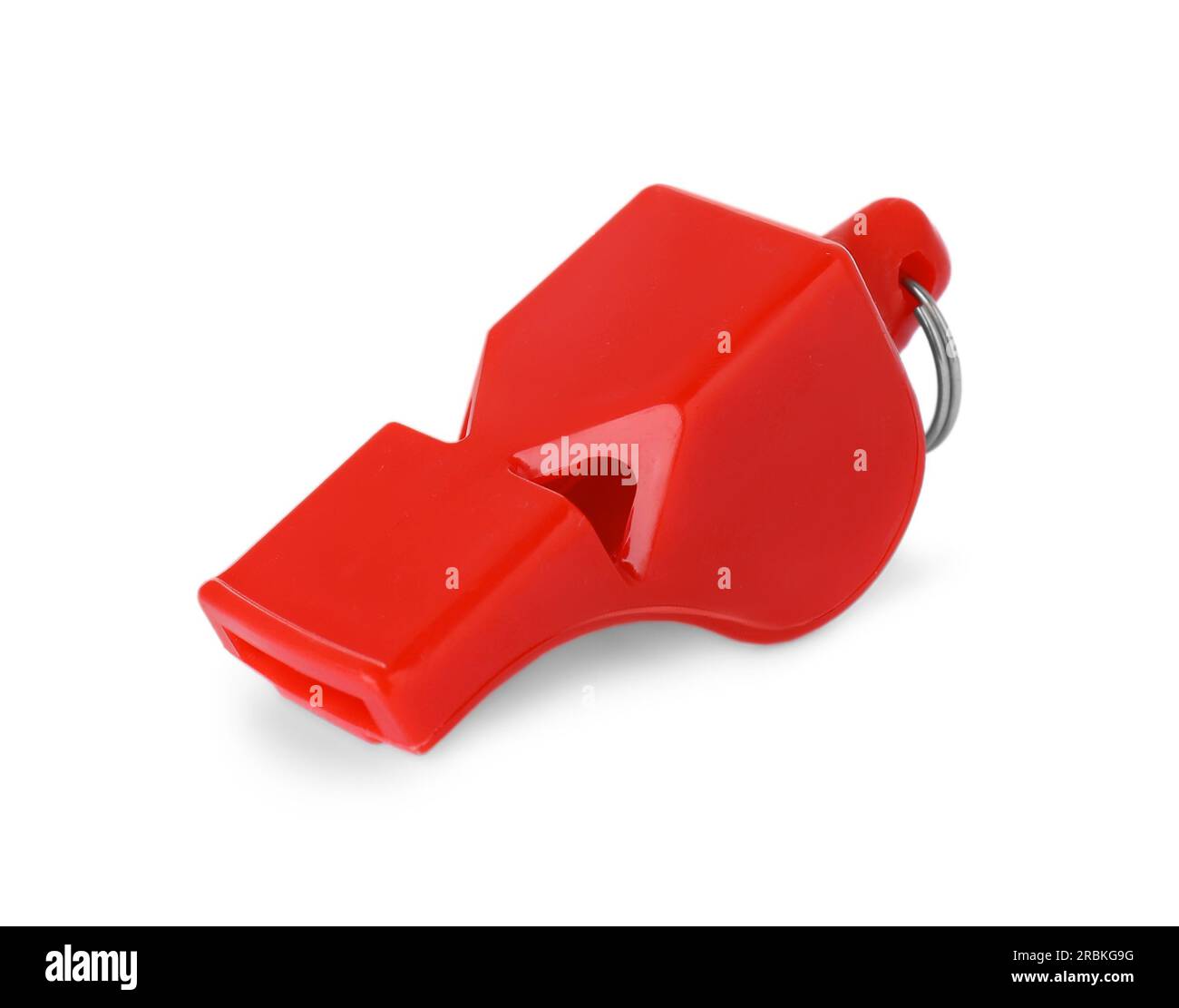 One red plastic whistle isolated on white Stock Photo - Alamy