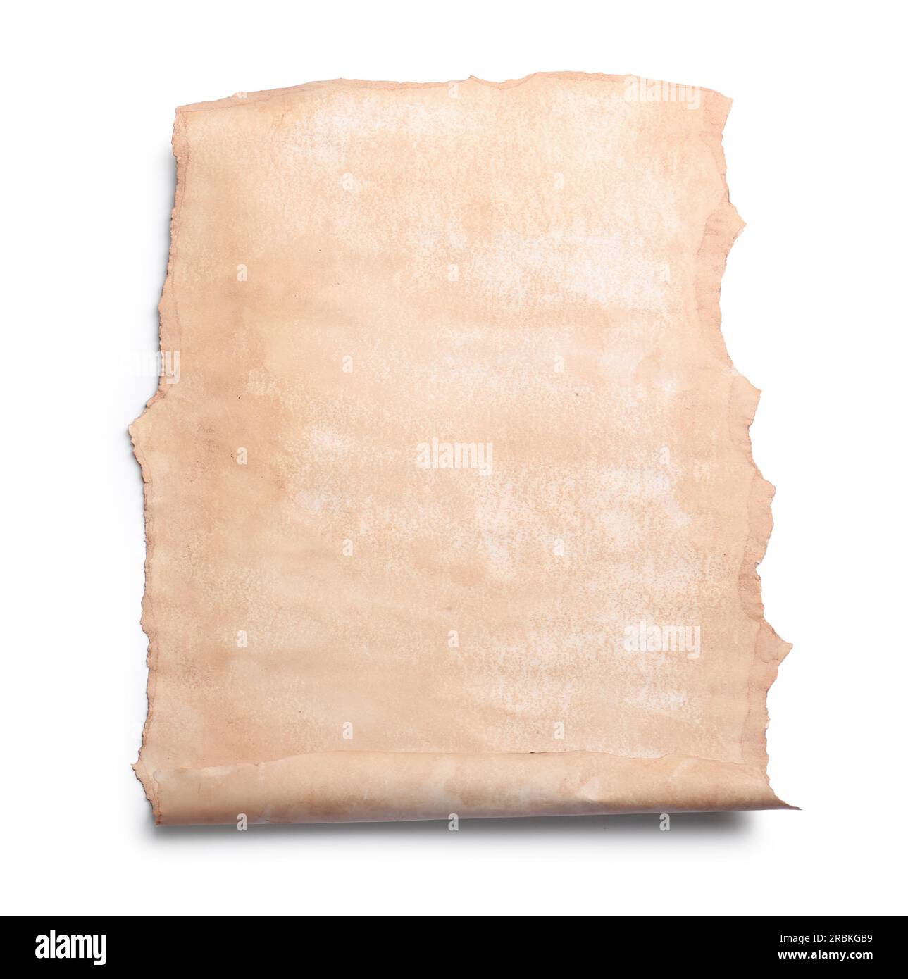 Blank sheet of old parchment paper on white background, top view Stock ...