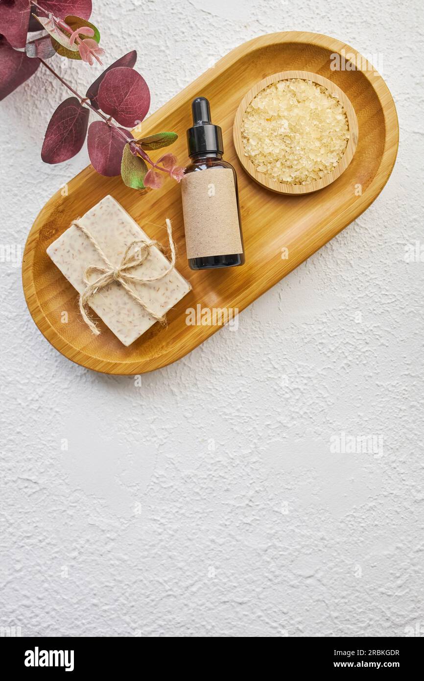 Spa treatment, home bath procedure. Set for bathroom Stock Photo - Alamy