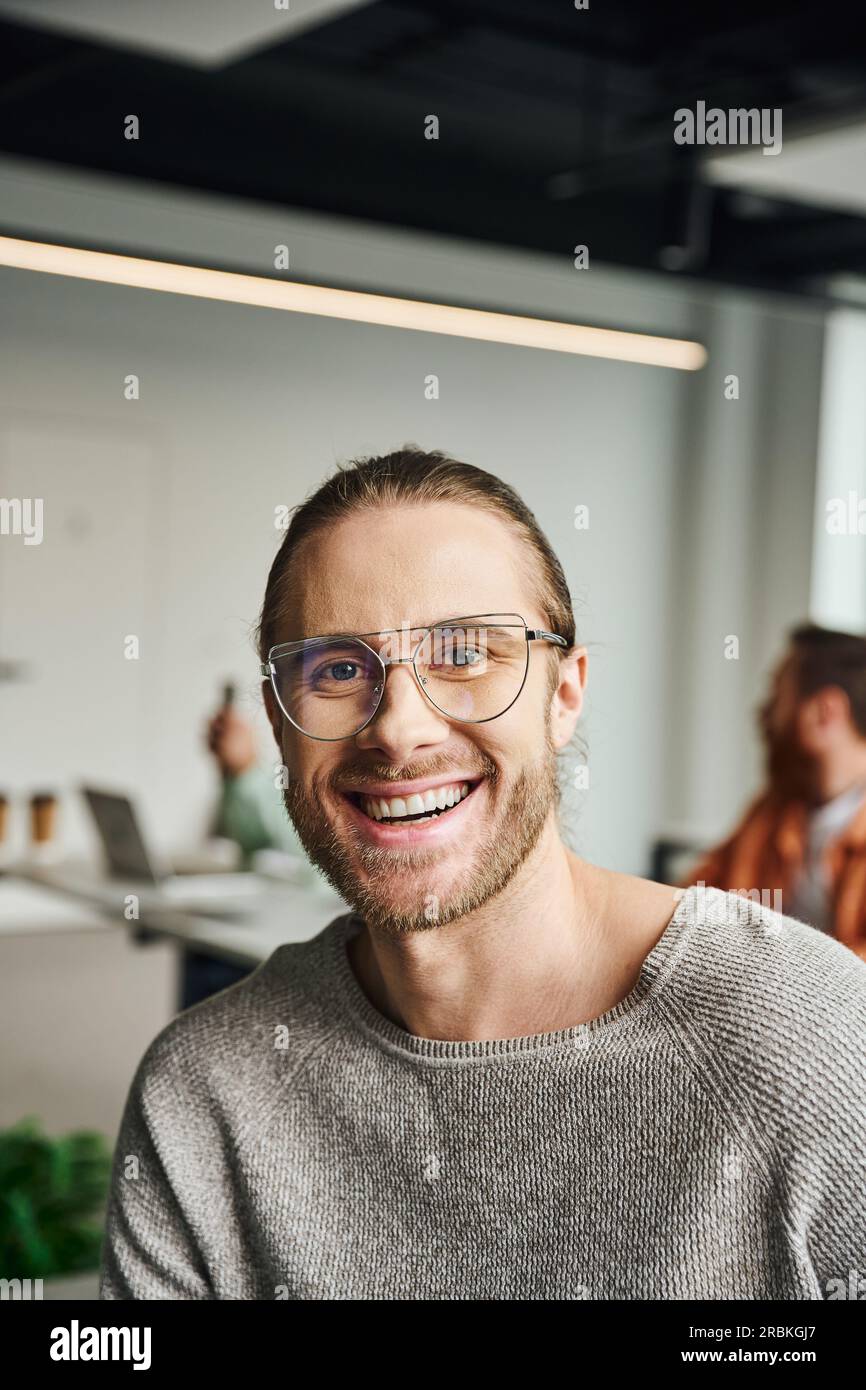 Professional Headshot Of Handsome And Overjoyed Businessman In Stylish