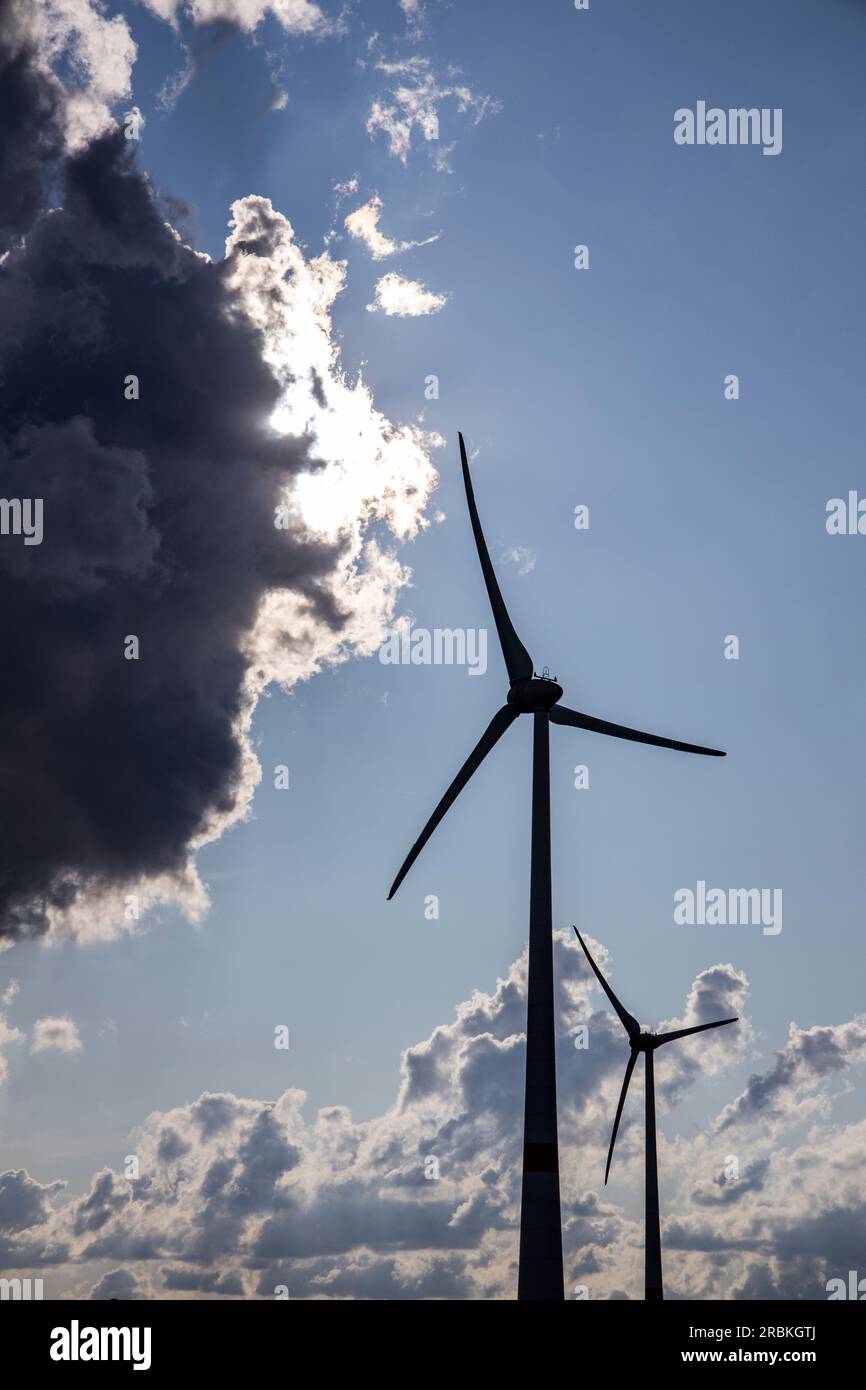 Wind Turbines and Clouds, near Wijnegem, Limburg, Belgium, Europe Stock ...