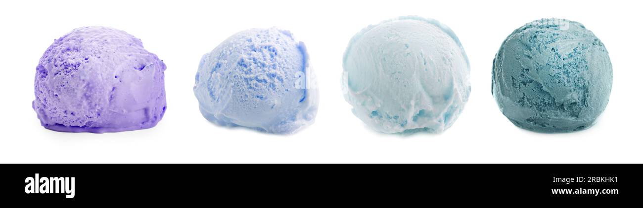 Set of ice cream scoops of different colors and flavors isolated on ...