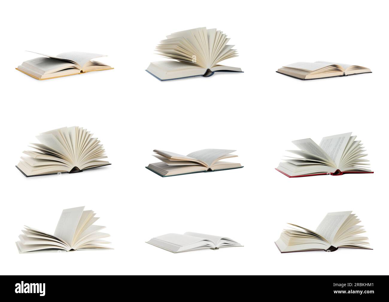 Set of different open books isolated on white Stock Photo - Alamy
