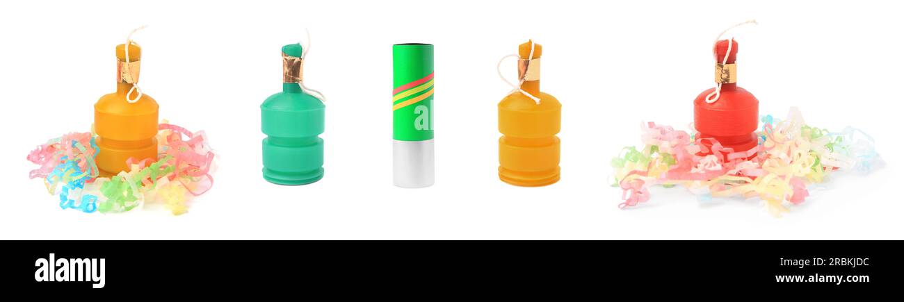 Set of party poppers isolated on white Stock Photo - Alamy