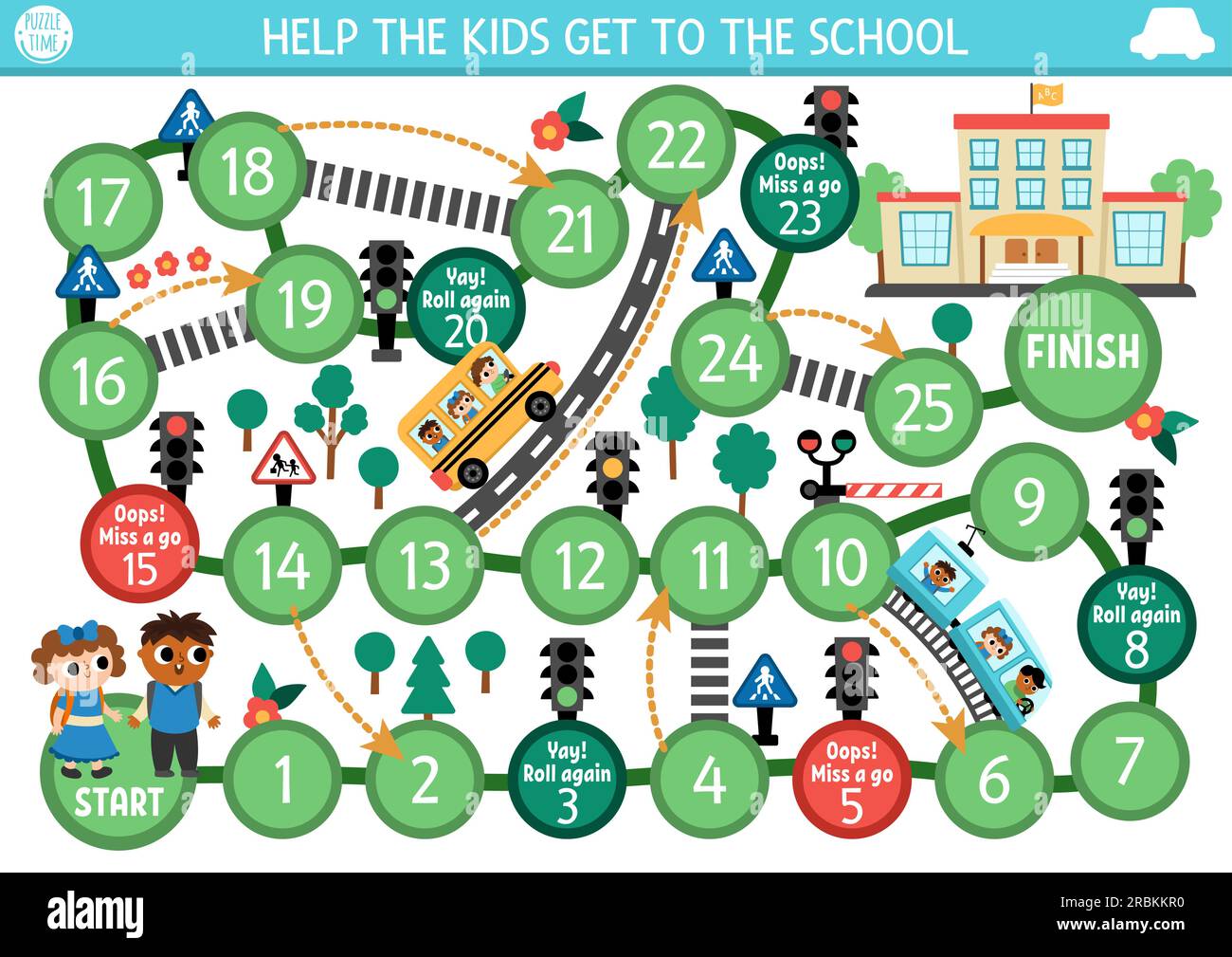 City transport dice board game for children with kids, school bus ...