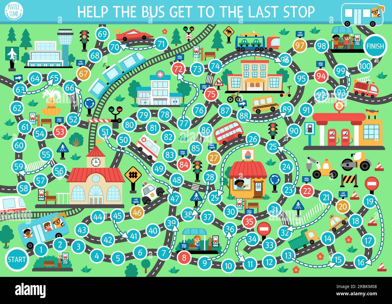 City transport dice board game for children with railway, roads ...