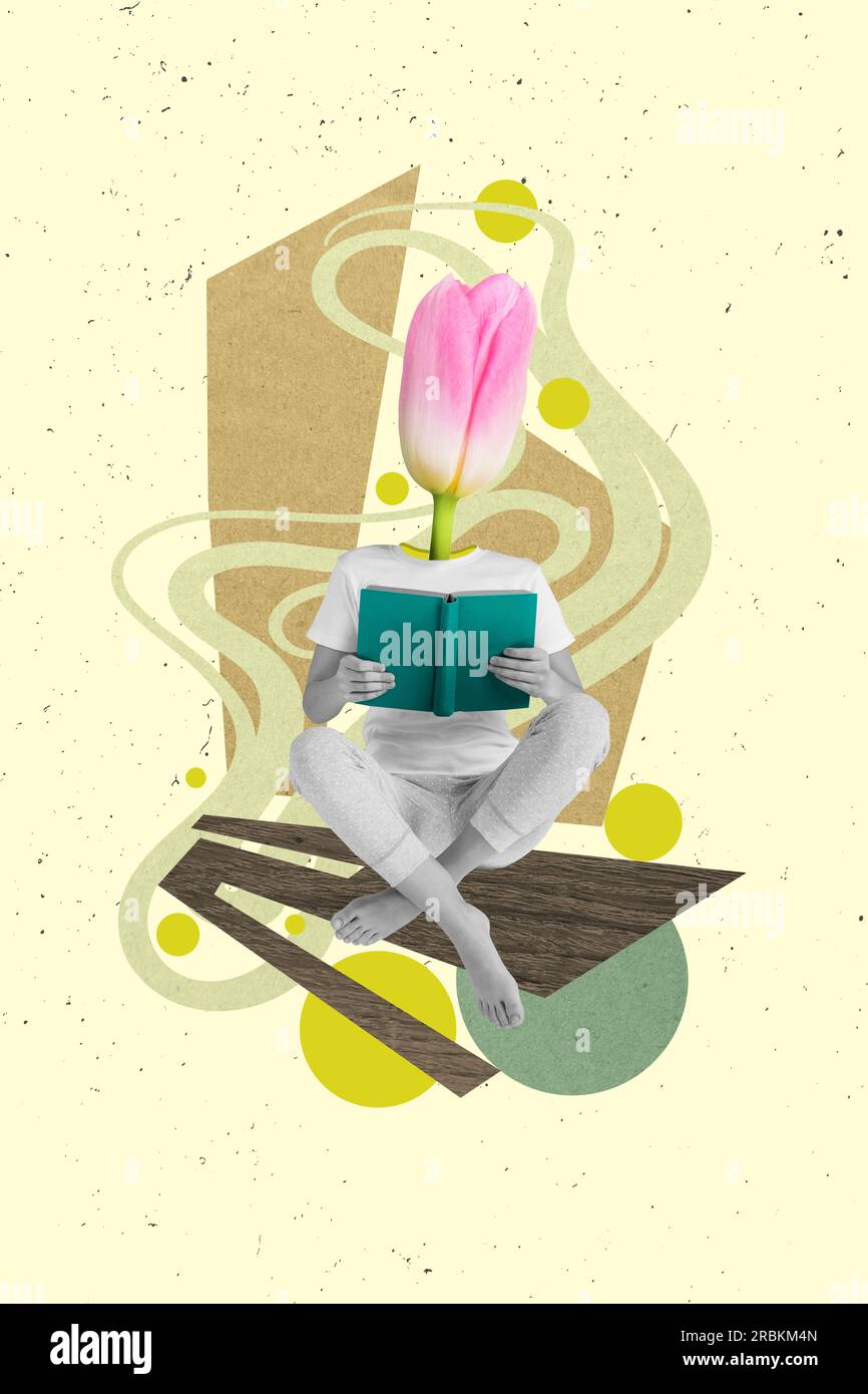 Absurd metaphor collage illustration of headless tulips human girl ...