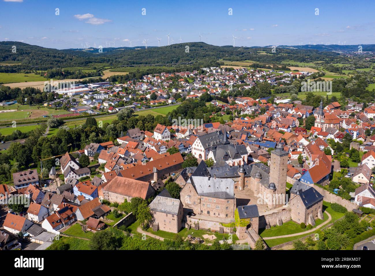 Aerial view of Steinau Castle and town, Steinau an der Strasse ...