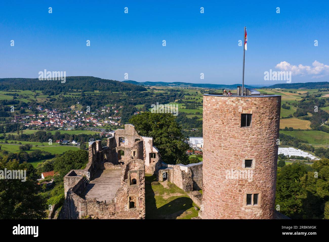 Aerial view of Schwarzenfels Castle, Sinntal Schwarzenfels, Spessart ...