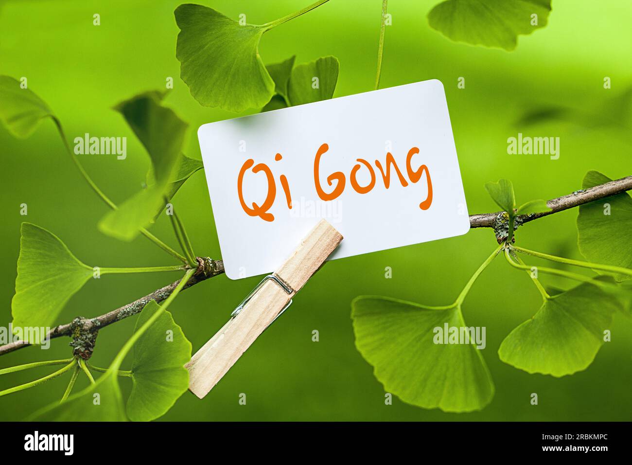 memo sheet at a Ginkgo lettering Qi Gong Stock Photo - Alamy