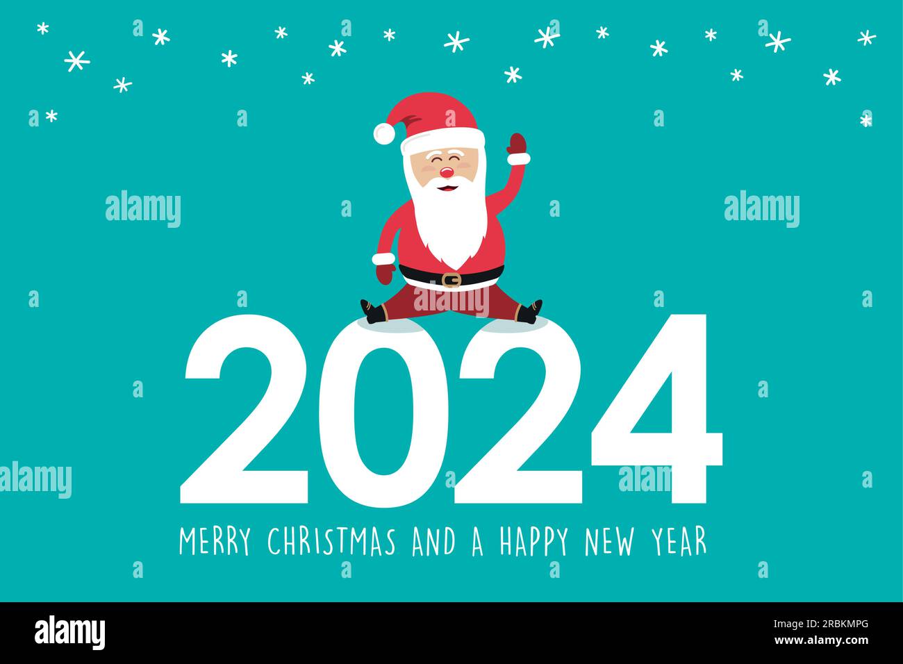 cute santa claus sitting on 2024 typography christmas greeting card ...
