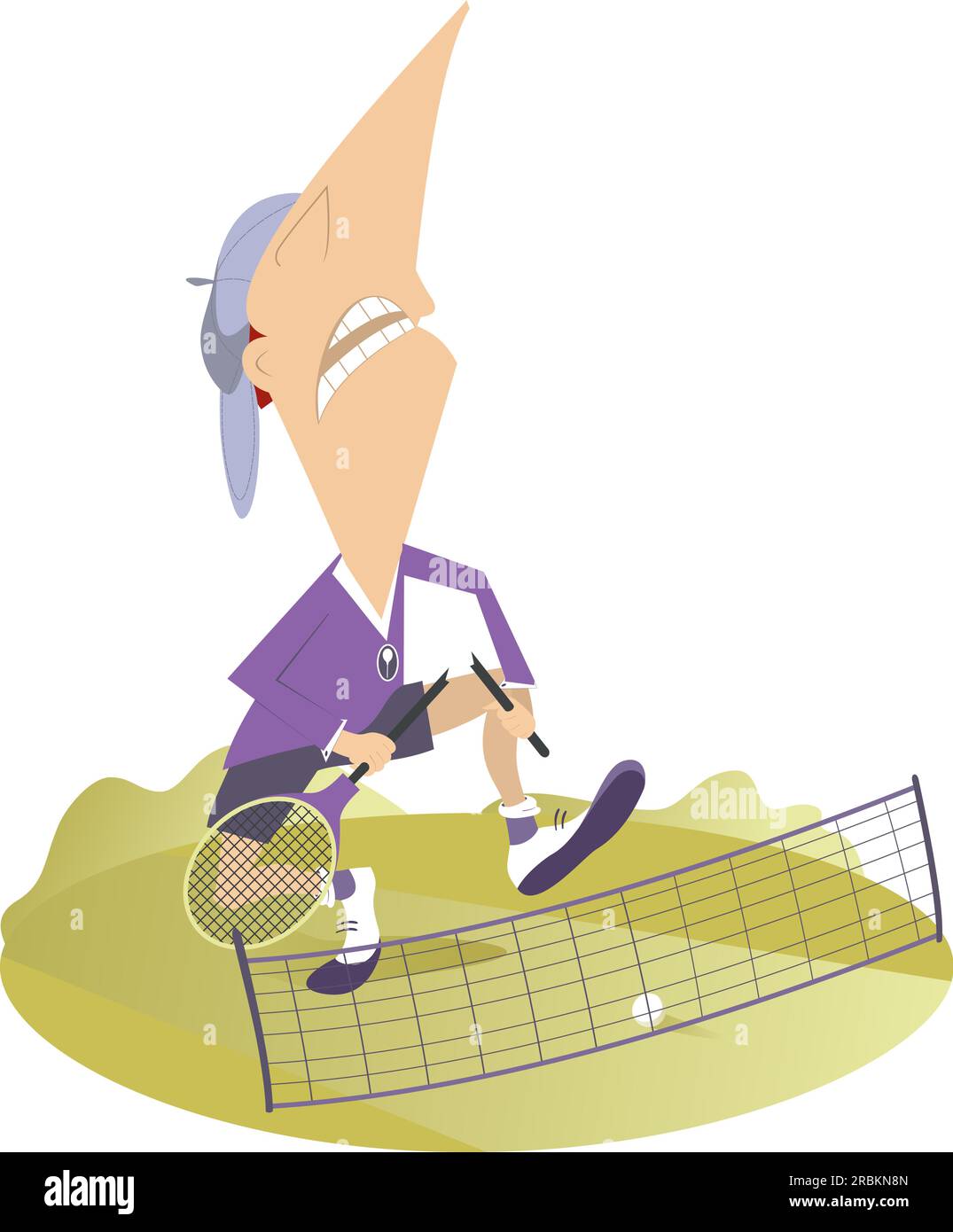 Angry man on the tennis court. Tennis court. Cartoon angry man breaks his tennis racket Stock ...