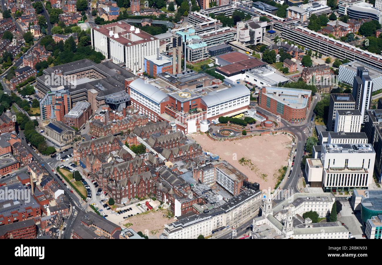 An aerial photograph of The General Infirmary at Leeds City Centre ...