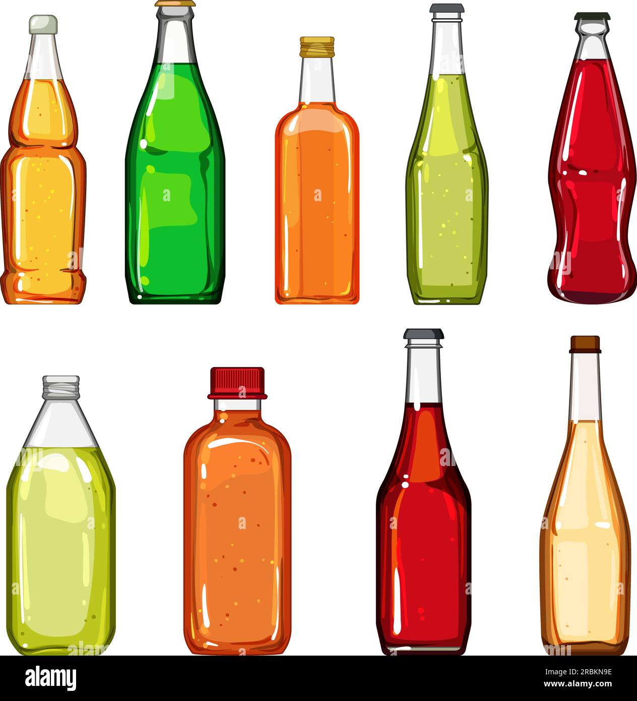 glass bottle soda set cartoon vector illustration Stock Vector Image ...