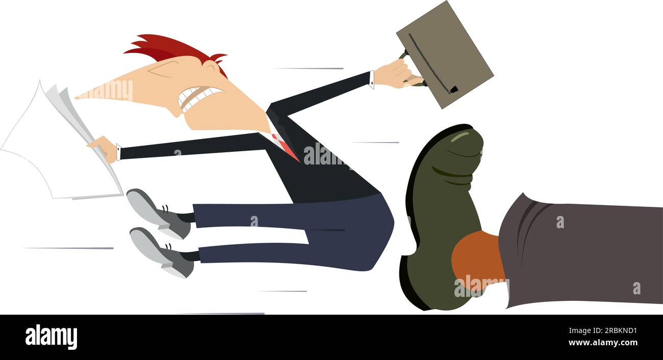 Leg in boot kicks a man to the buttocks illustration. Cartoon ...