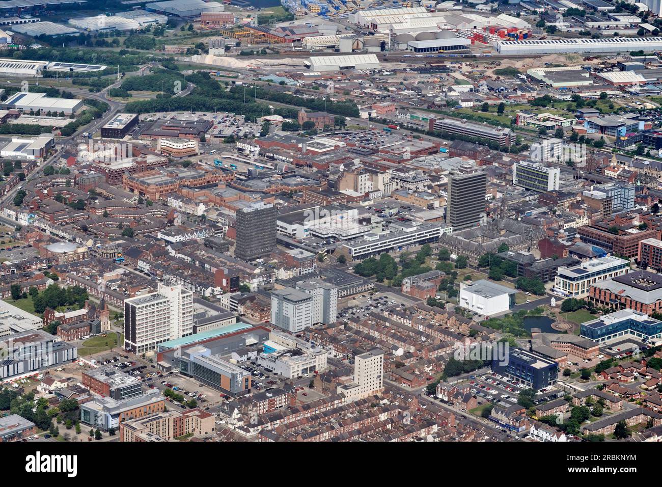 An aerial image of Middlebrough town centre, Teeside, north East ...