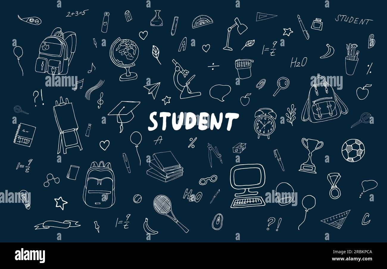 Set for students and schoolchildren. Back to school concept with ...