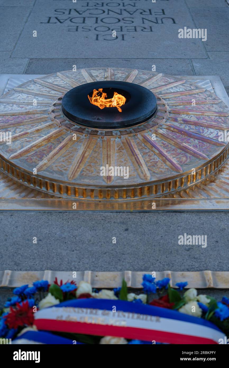 Paris, France - June 25, 2023 : View of the eternal flame at the tomb ...