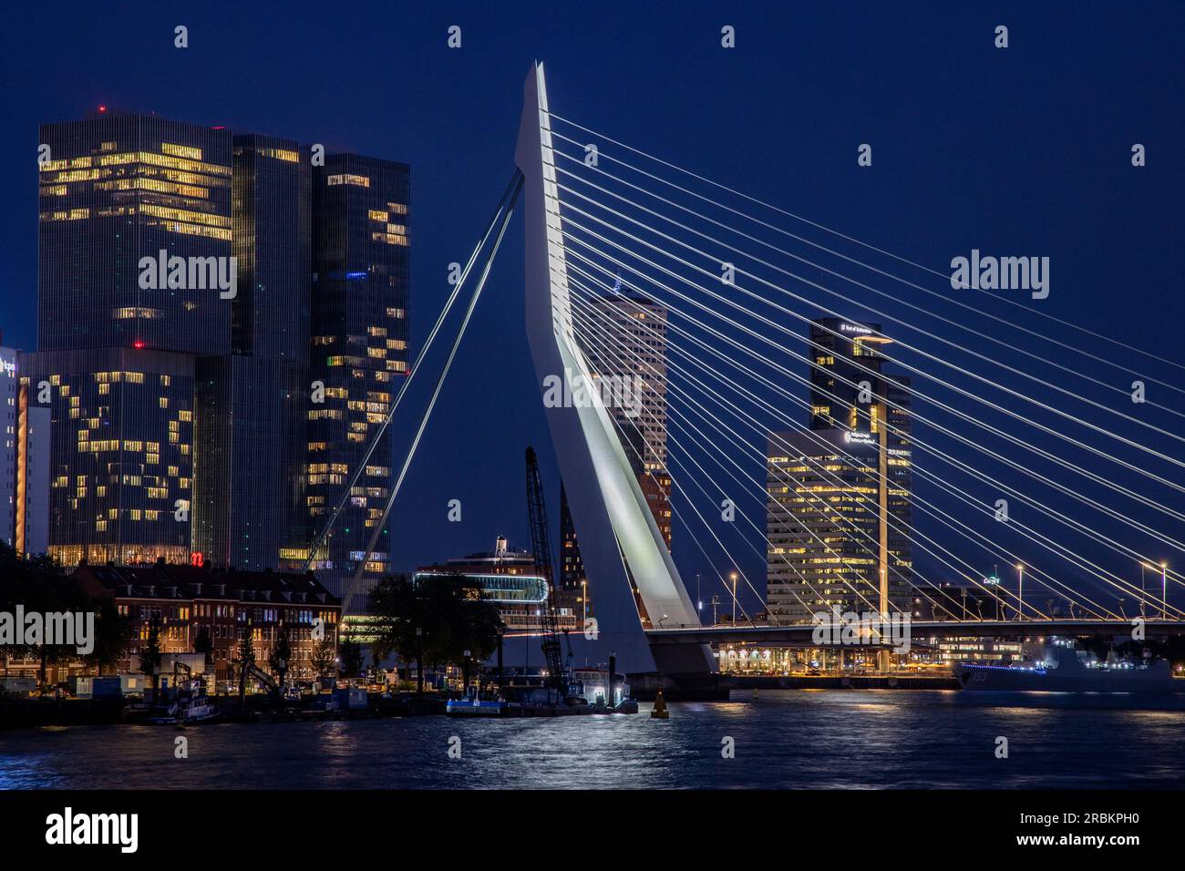 Erasmus Bridge (Erasmusbrug) over Nieuwe Maas and modern buildings at ...