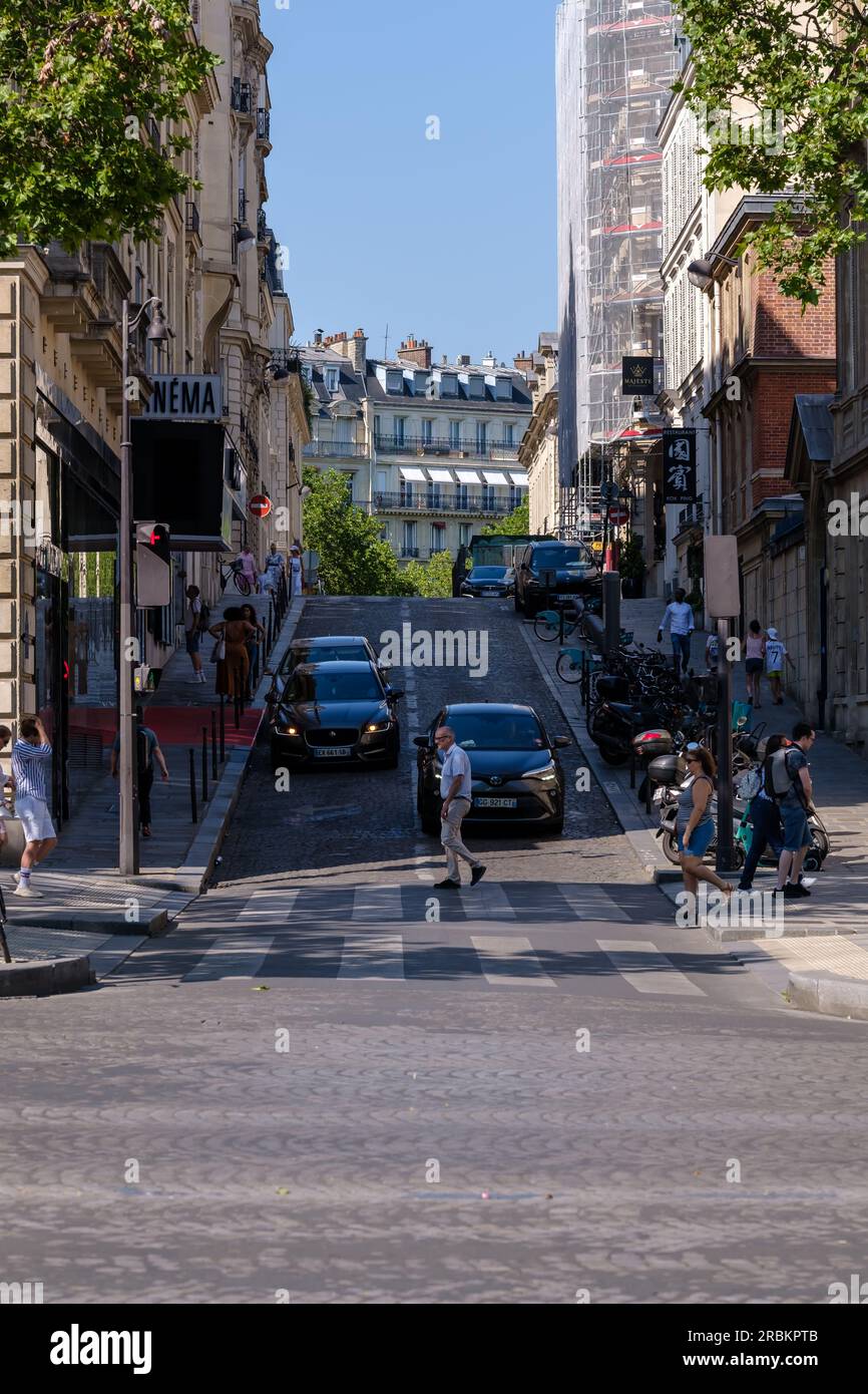 Paris, France - June 25, 2023 : View of a typical side street in the ...