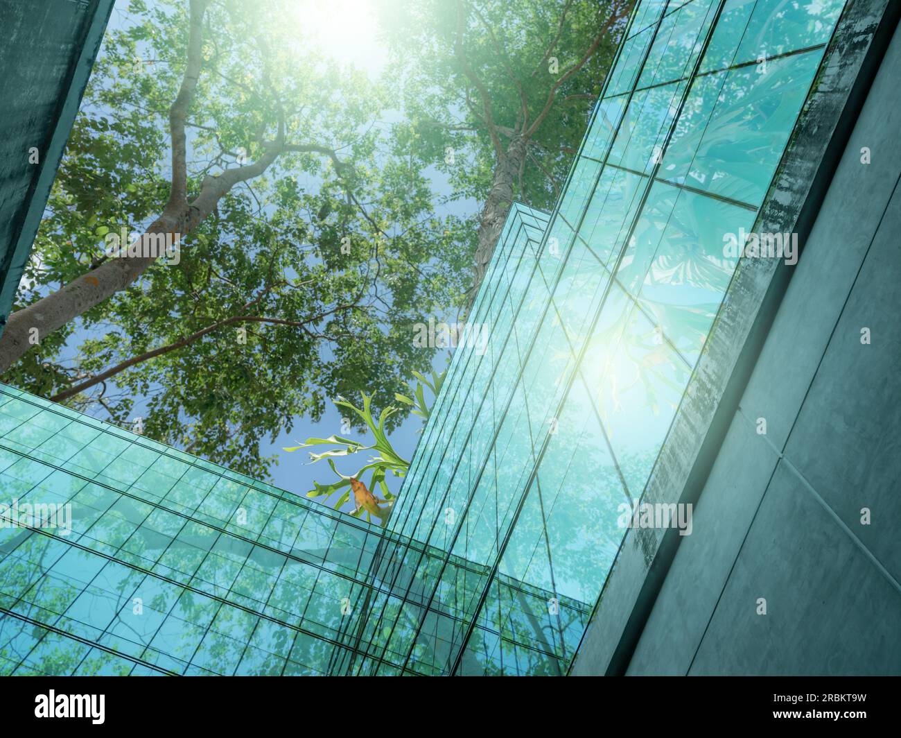 Eco-friendly building in the modern city. Sustainable glass office ...