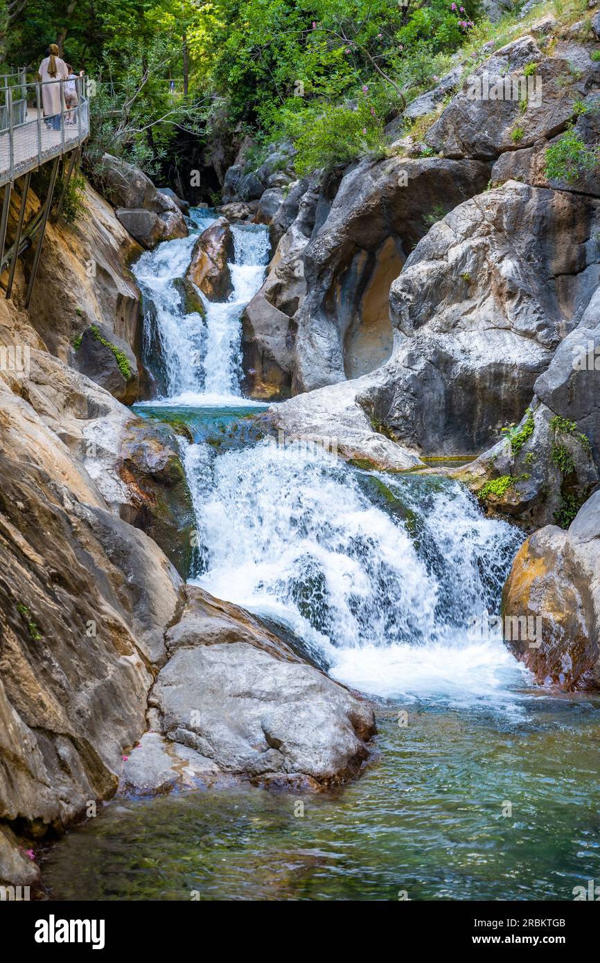 Sapadere canyon with cascades of waterfalls in the Taurus mountains ...