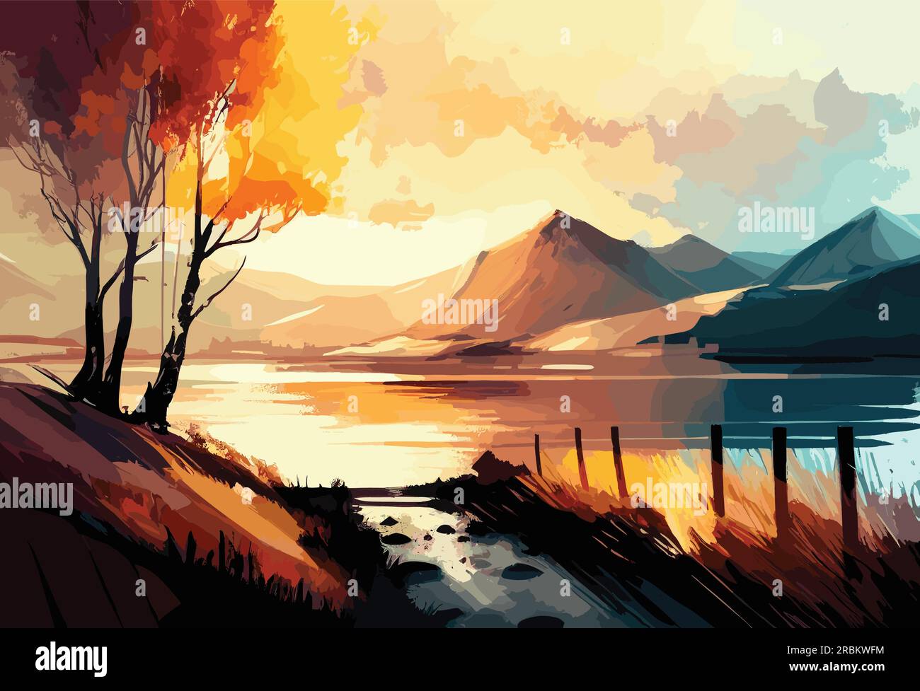 Hand painted landscape beautiful artistic background. Abstract art ...