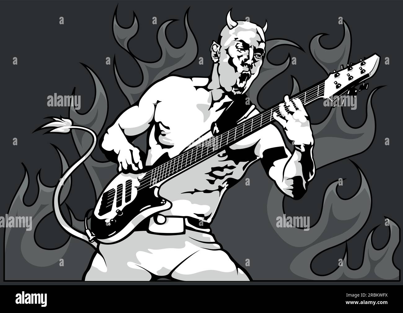 Drawing of a Devil Guitarist with Flames Stock Vector Image & Art - Alamy