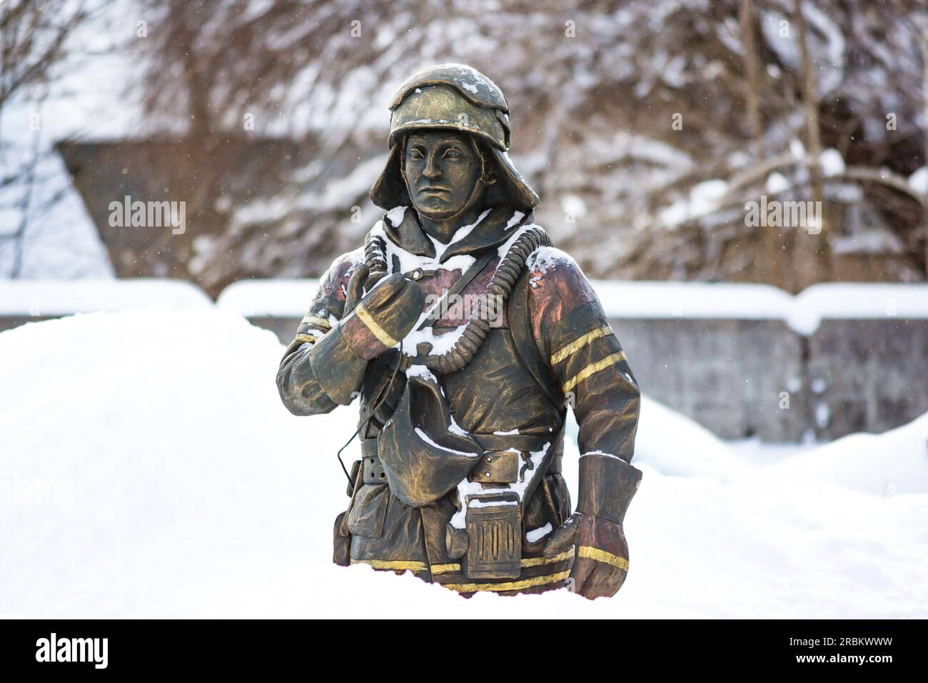 A sculpture of a Soviet firefighter installed at the fire station ...