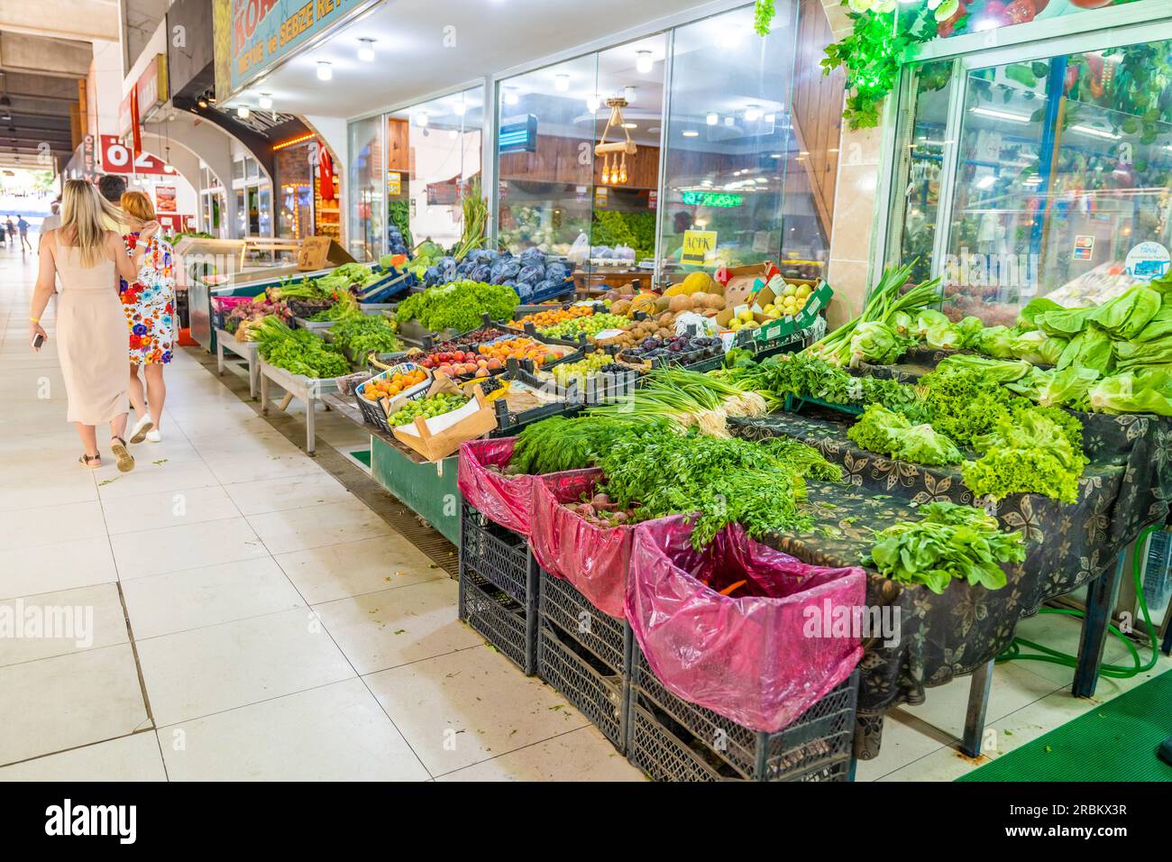 Alanya, Turkey - June 11, 2023: Fresh seafood, vegetable and fruit ...