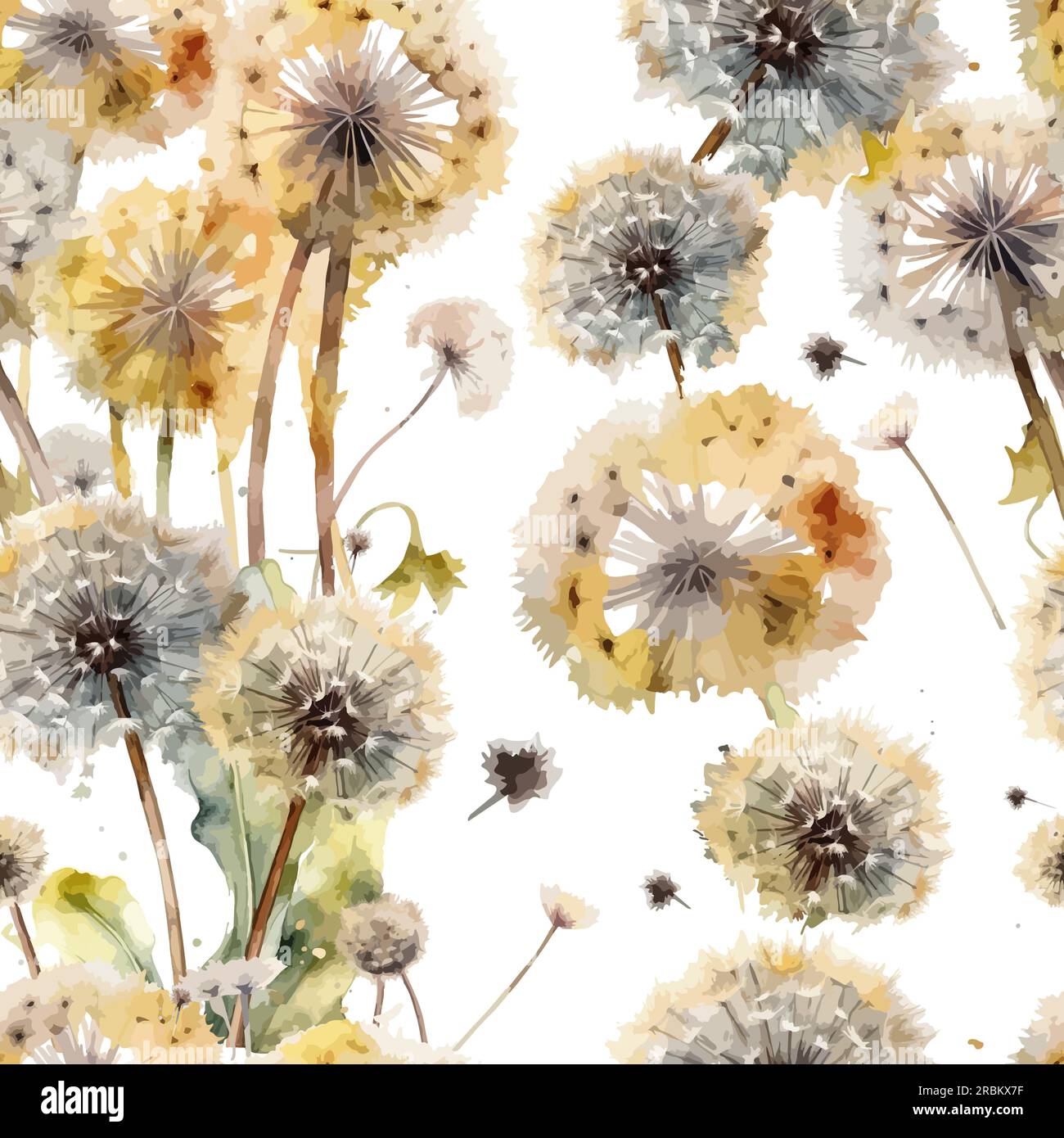 Seamless pattern fluffy watercolor dandelions. Vector illustration ...