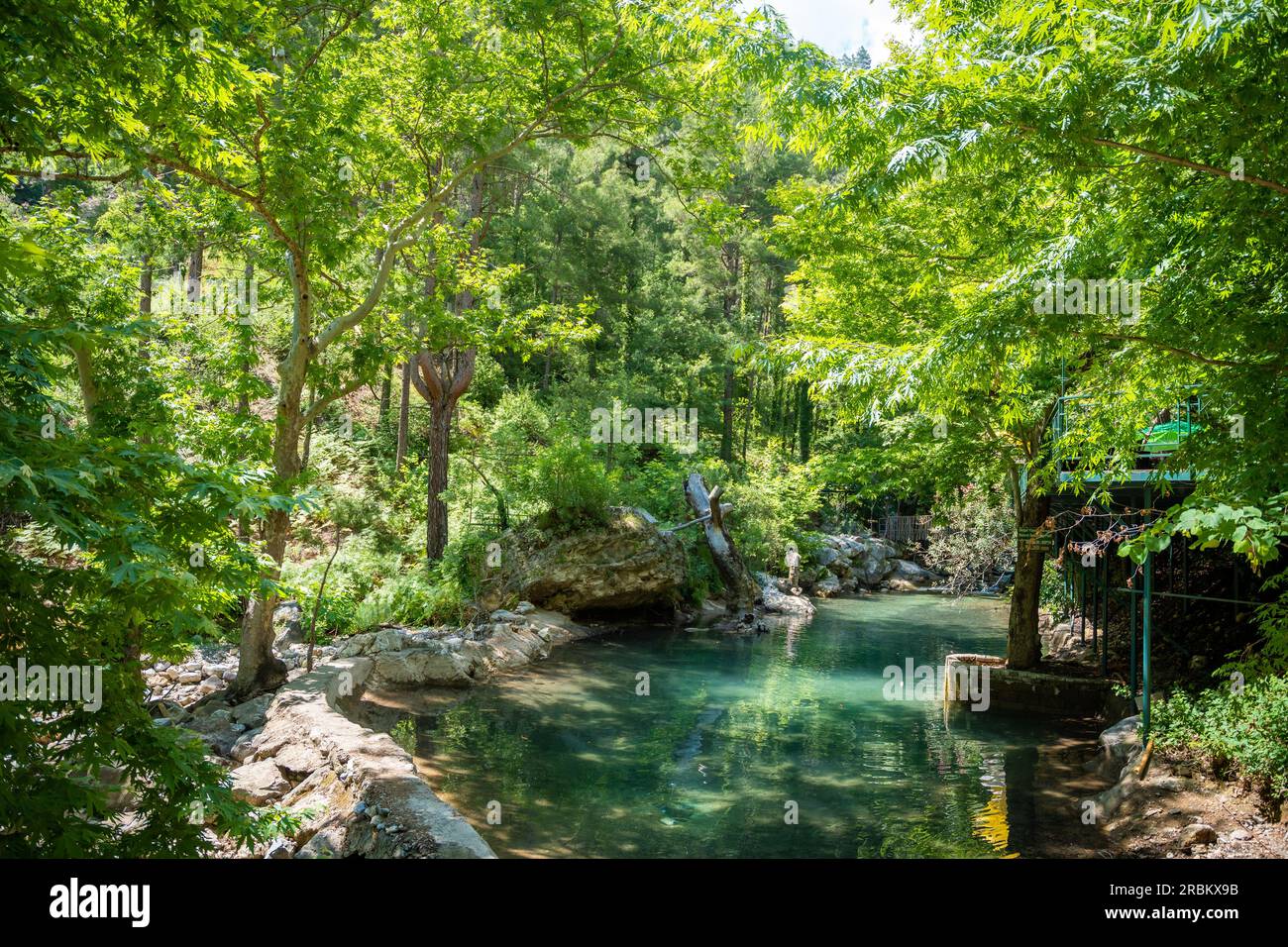 Sapadere canyon with river, wooden paths and cascades of waterfalls in ...