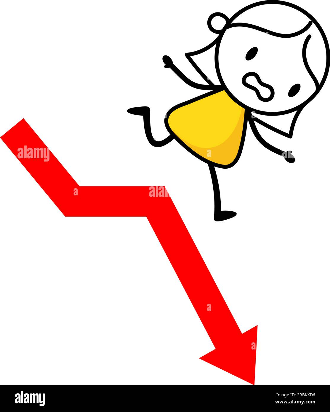 Failed woman falling down from red chart arrow. Business failure ...