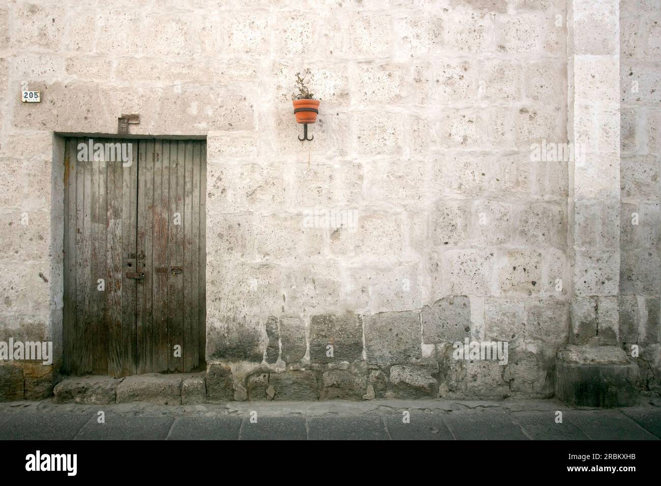 White walls and doors of the old streets of the city of Arequipa in ...