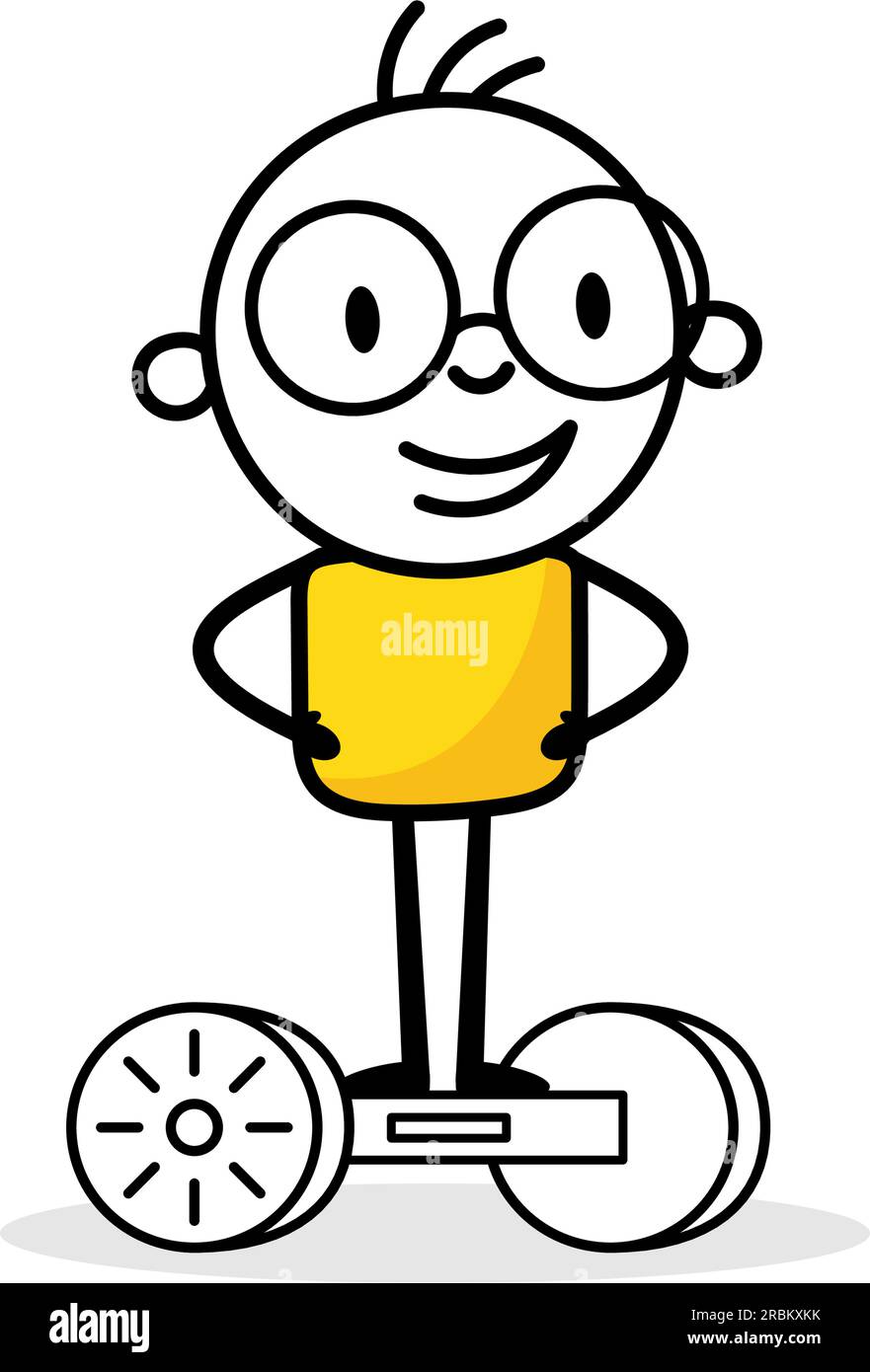 Man character on hoverboard isolated on white background. Hand drawn ...