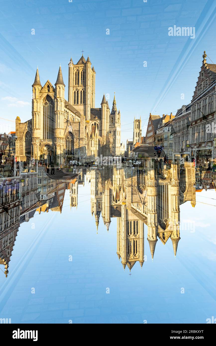 Double exposure of the St Nicolas church in the historic city centre of ...