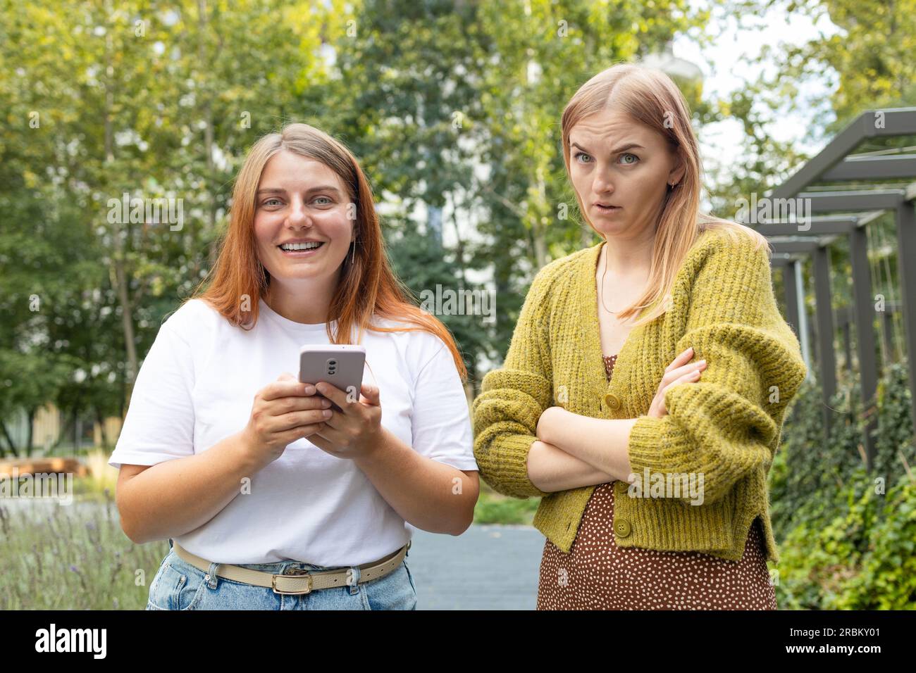 Quarrel two friends. Two young women argue. Family problem. Angry ...