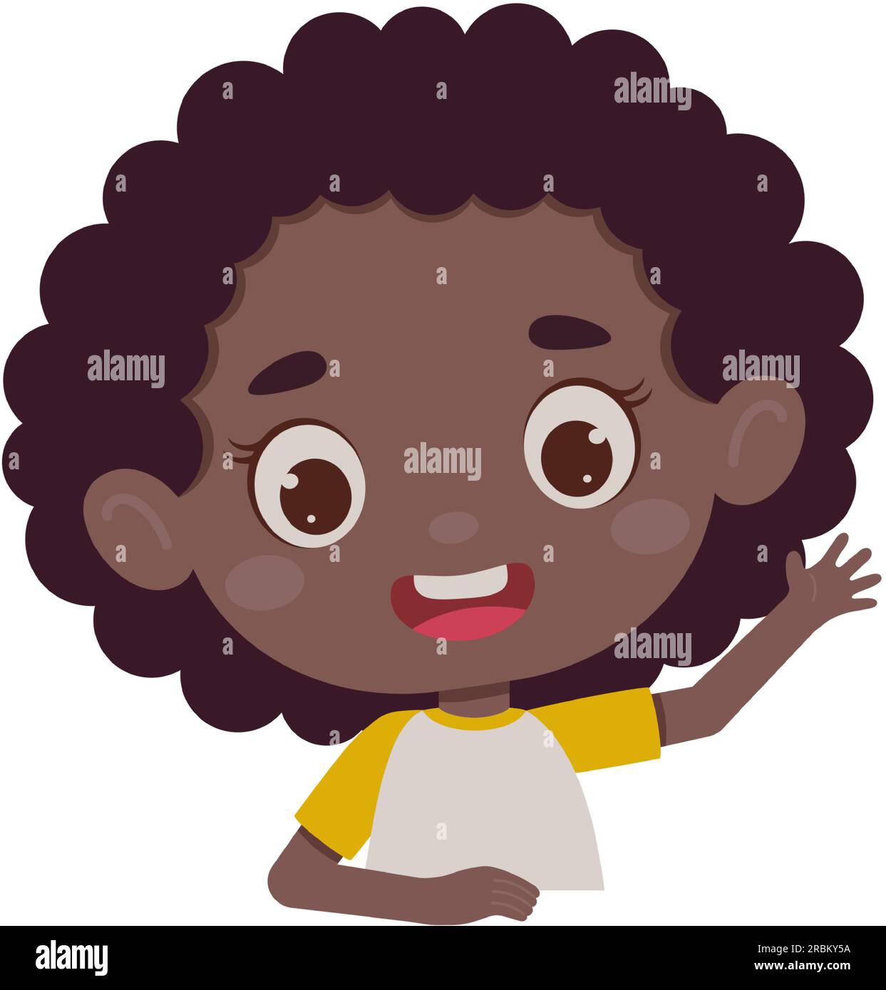 Cute cartoon little girl waving his hand. Little schoolgirl character ...