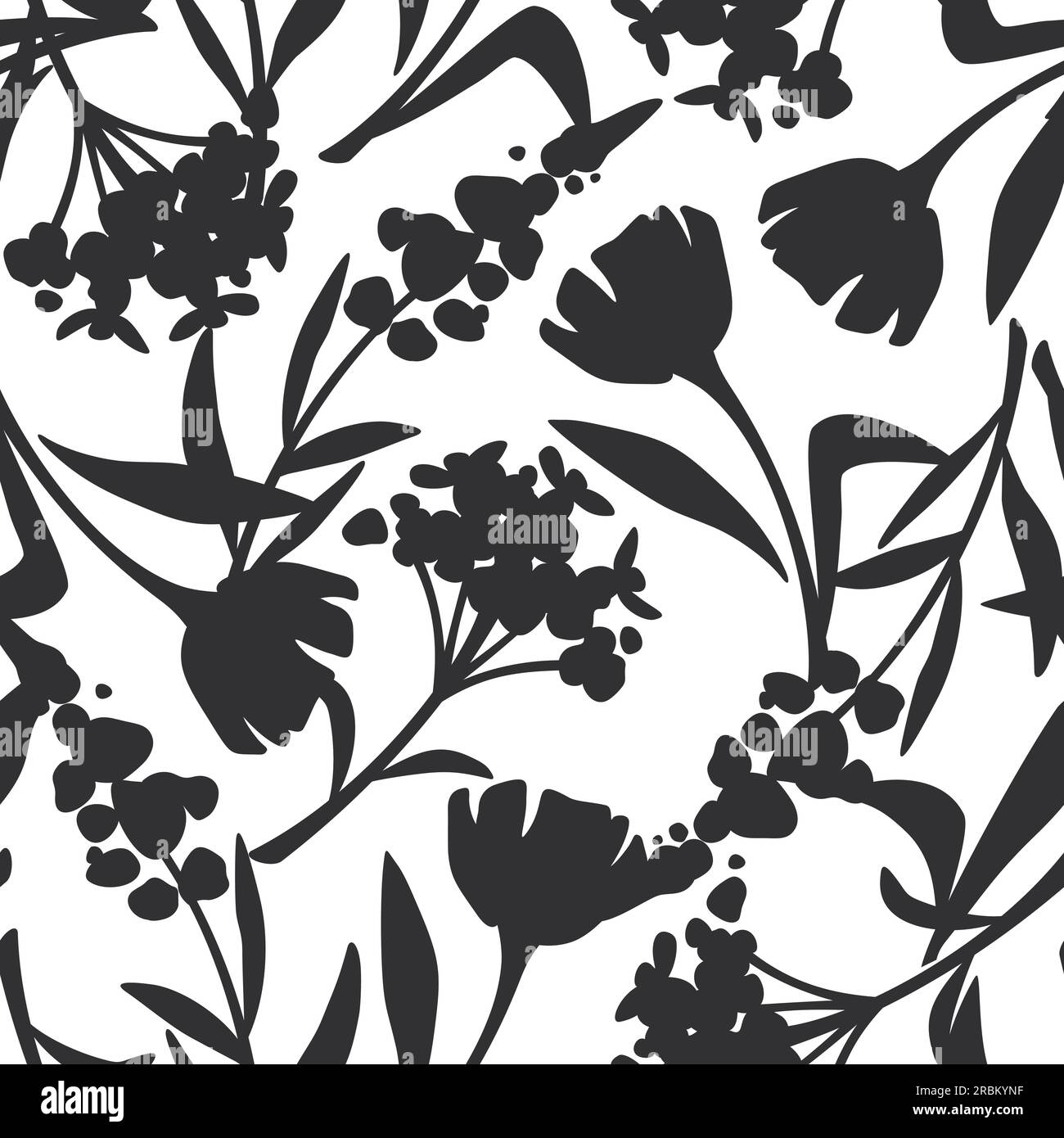 Seamless floral pattern with flowers. Vector black and white floral ...
