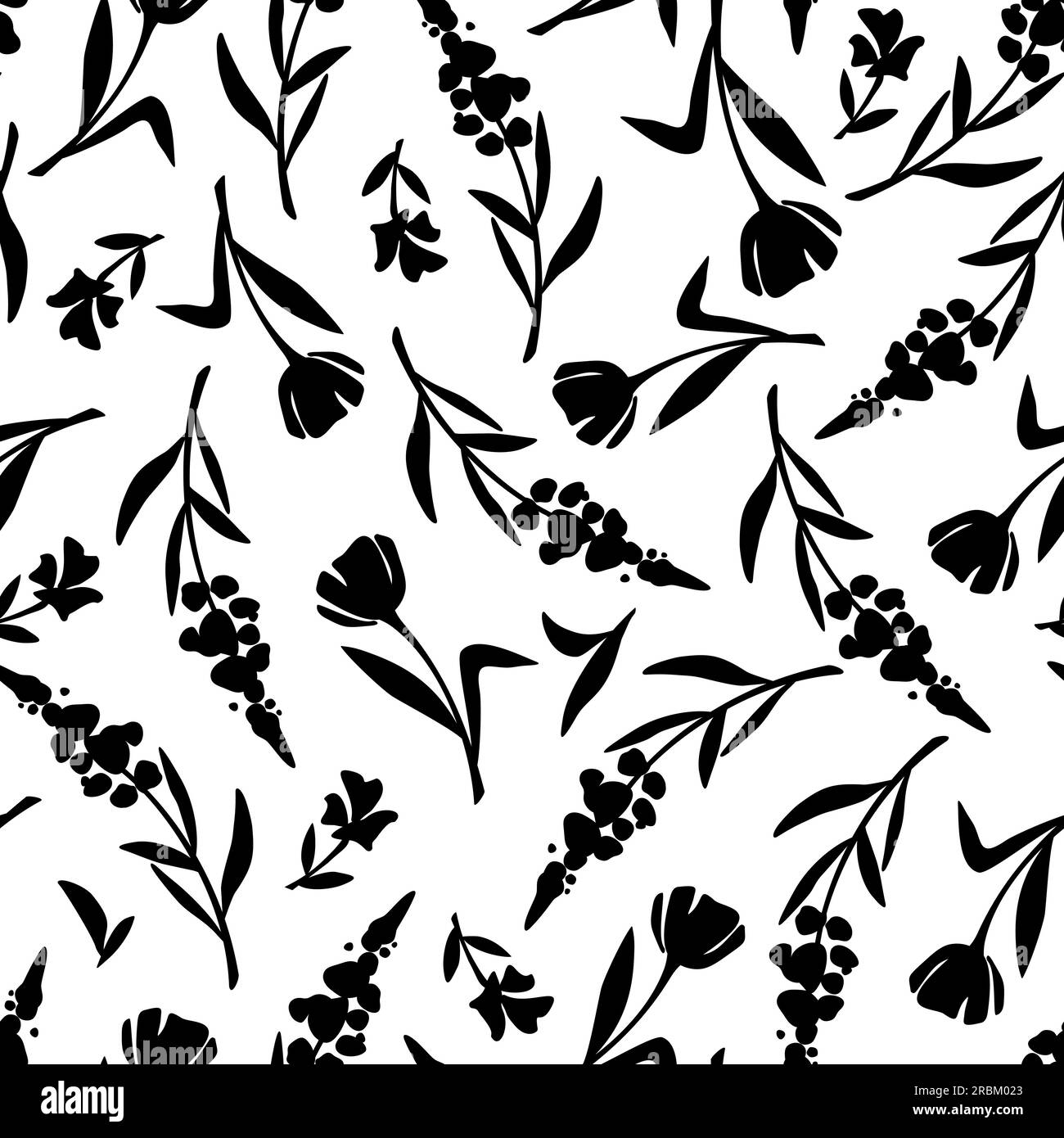 Seamless floral pattern with flowers. Vector black and white floral ...